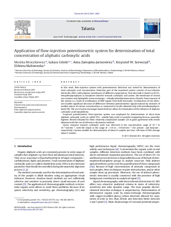 Pdf Application Of Flow Injection Potentiometric System For Determination Of Total