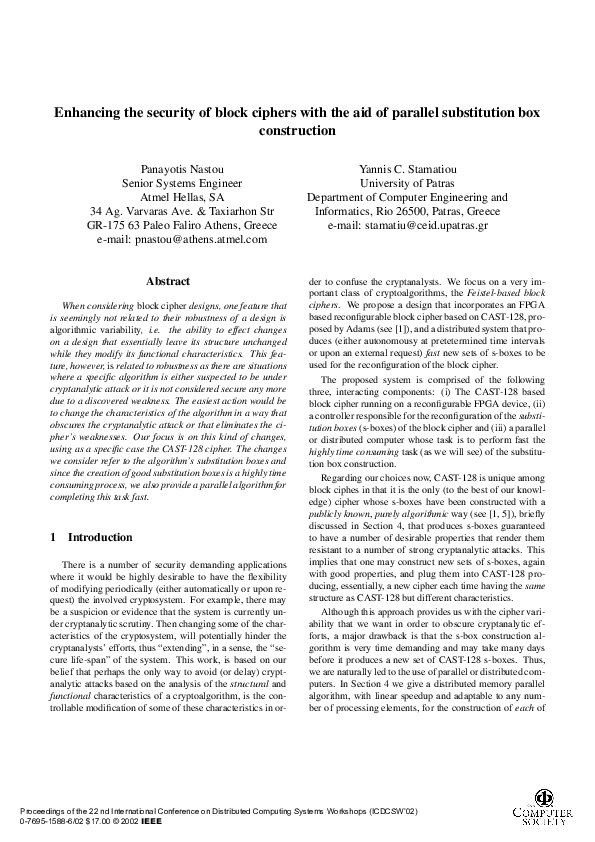 (PDF) Enhancing the security of block ciphers with the aid of parallel substitution box construction