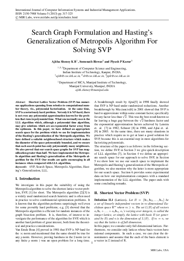(PDF) Search Graph Formulation and Hasting's Generalization of Metropolis Algorithm for solving SVP