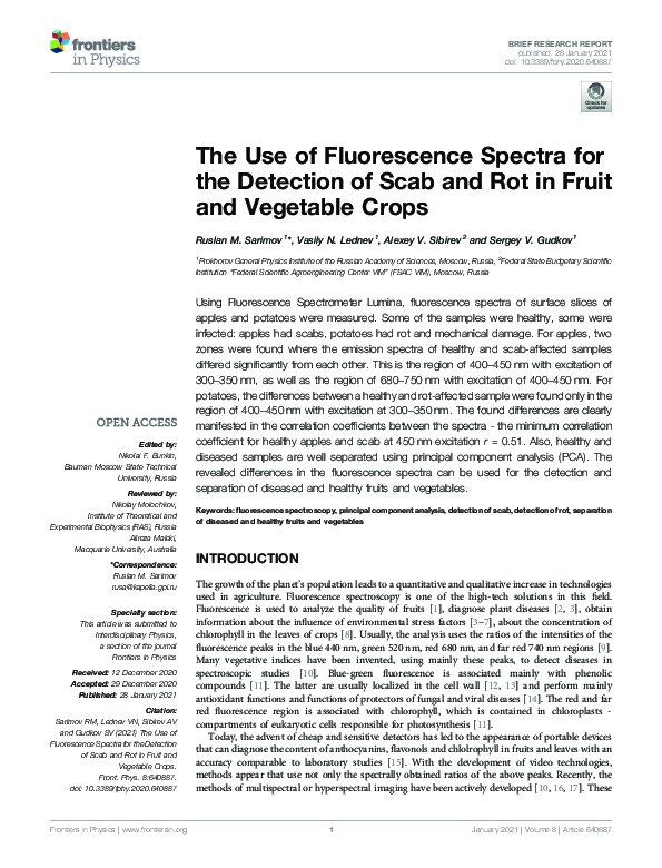 (PDF) The Use of Fluorescence Spectra for the Detection of Scab and Rot ...