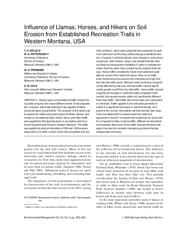 (PDF) Influence of Llamas, Horses, and Hikers on Soil Erosion from ...