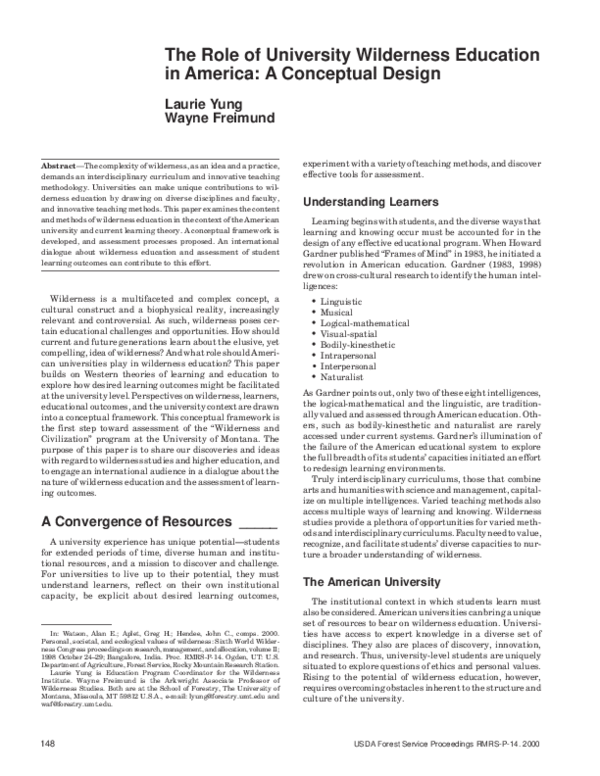 (PDF) The Role of University Wilderness Education in America: A ...