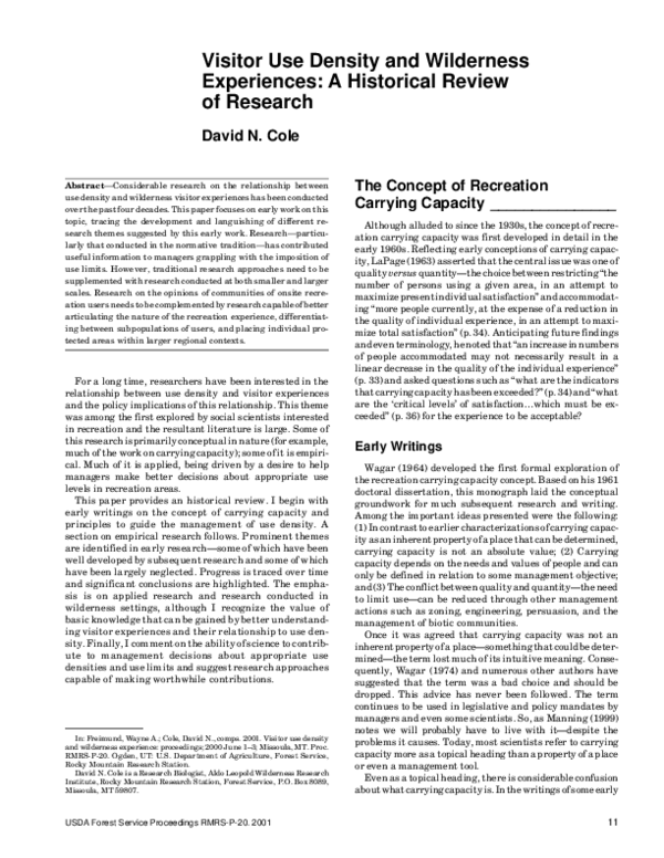 (PDF) Visitor use density and wilderness experiences: a historical ...