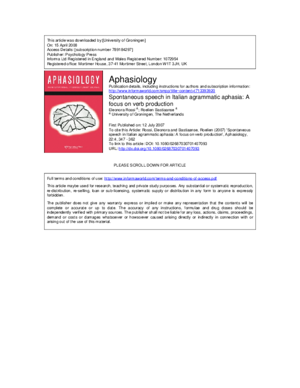 (PDF) Spontaneous speech in Italian agrammatic aphasia: A focus on verb ...