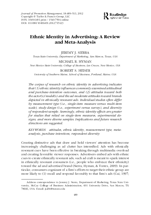 (PDF) Ethnic ientity in advertising: A review and meta-analysis