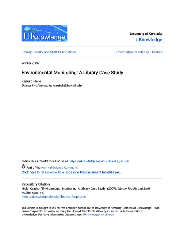 (PDF) Environmental Monitoring: A Library Case Study