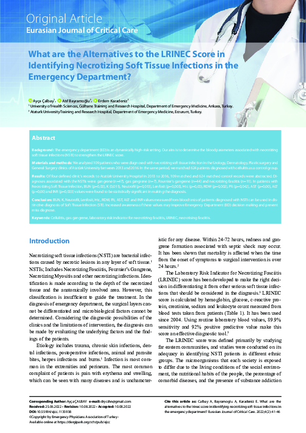(PDF) What are the Alternatives to the LRINEC Score in Identifying ...