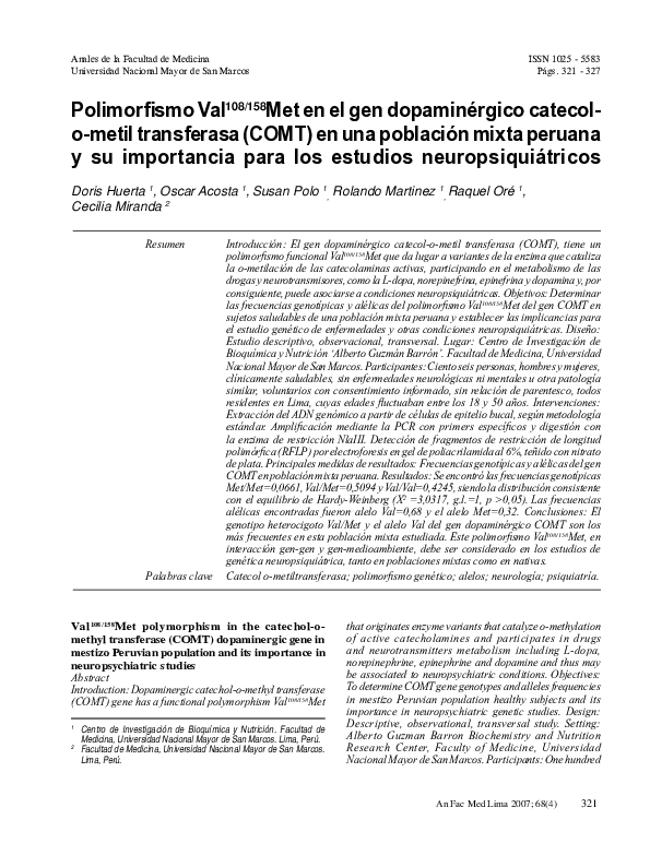 (PDF) Polimorfismo Val108/158Met en el gen dopaminérgico catecolo ...