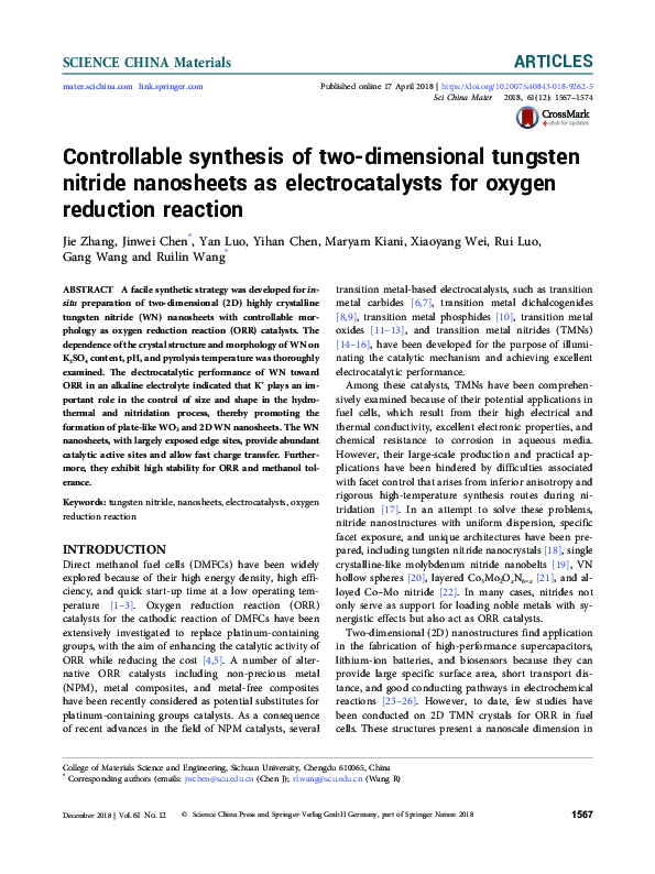 (PDF) Controllable synthesis of two-dimensional tungsten nitride ...