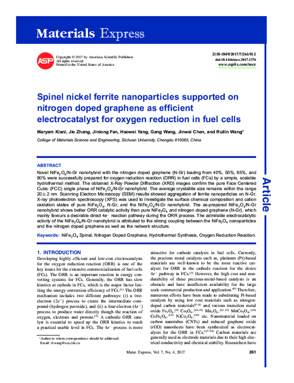 (PDF) Spinel nickel ferrite nanoparticles supported on nitrogen doped ...