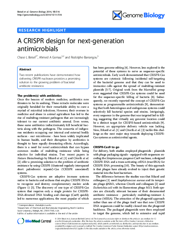 (PDF) A CRISPR design for next-generation antimicrobials