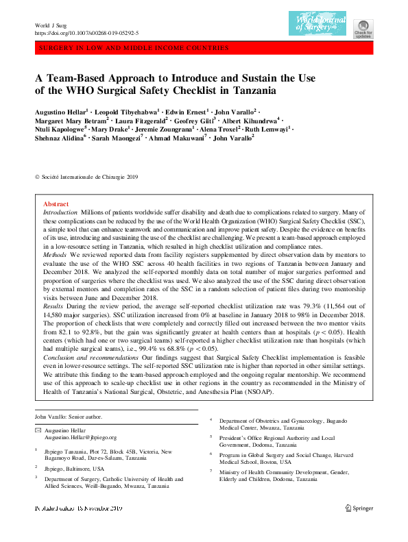 (PDF) A Team-Based Approach to Introduce and Sustain the Use of the WHO ...