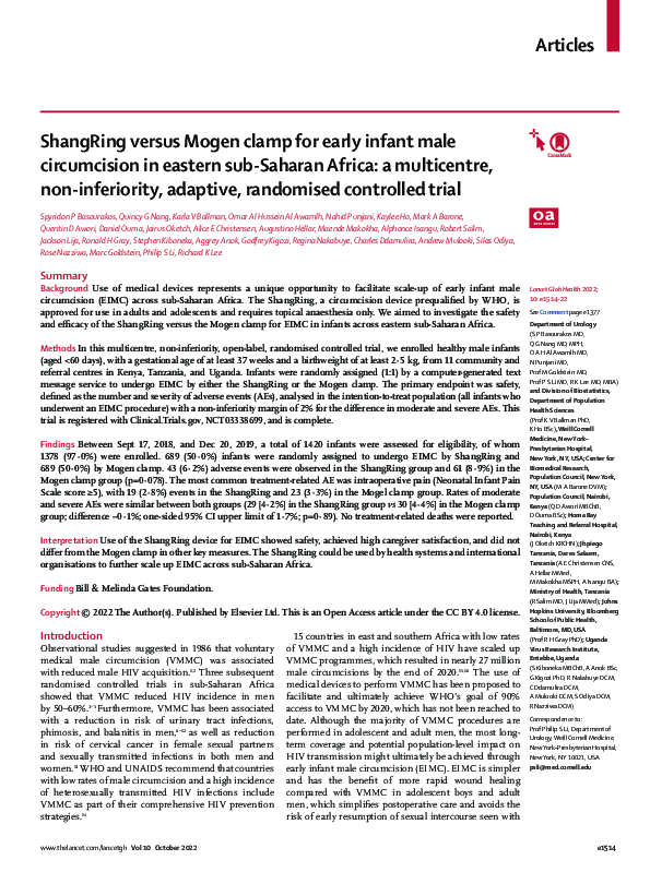 (PDF) Safety of over Twelve Hundred Infant Male Circumcisions Using the ...