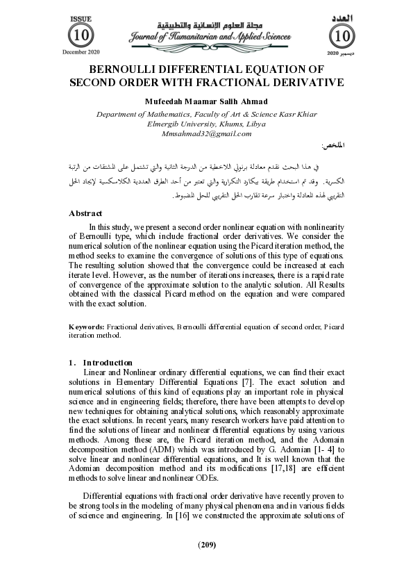 Pdf Bernoulli Differential Equation Of Second Order With Fractional