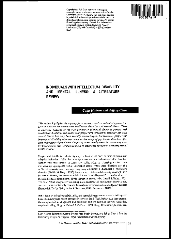 (PDF) Individuals with Intellectual Disability and Mental Illness: A ...