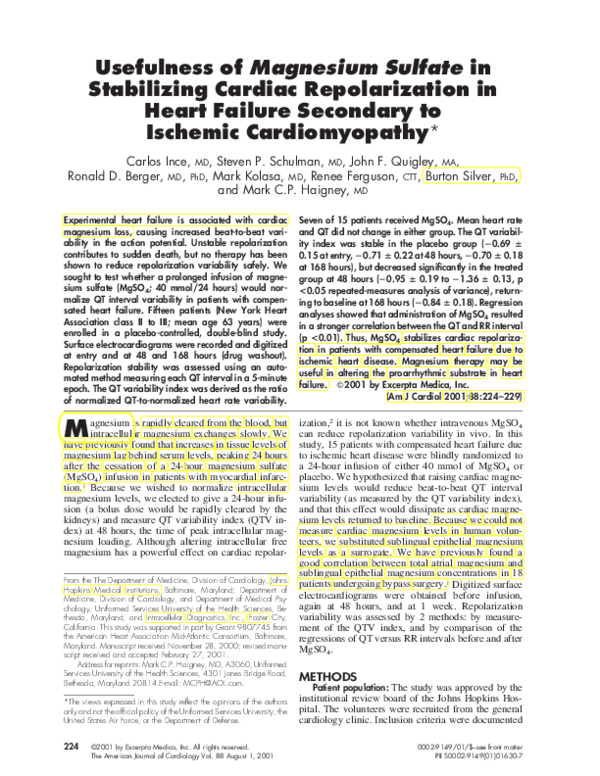 (PDF) Usefulness of magnesium sulfate in stabilizing cardiac ...