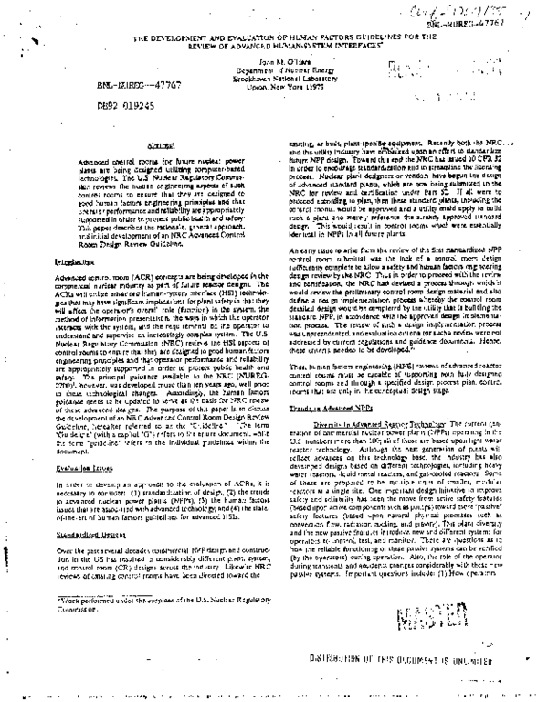 Pdf The Development And Evaluation Of Human Factors Guidelines For The Review Of Advanced