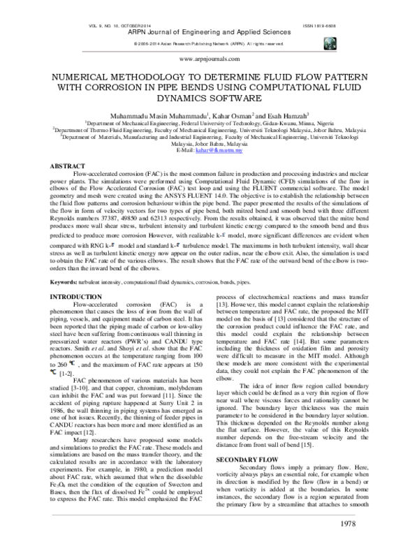 Pdf Numerical Methodology To Determine Fluid Flow Pattern With Corrosion In Pipe Bends Using