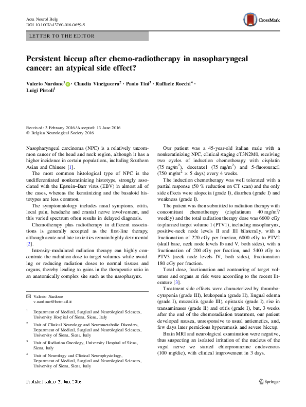 (PDF) Persistent hiccup after chemo-radiotherapy in nasopharyngeal ...