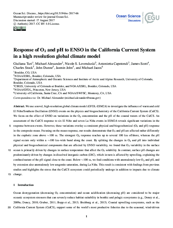 (PDF) Response of O 2 and pH to ENSO in the California Current System ...