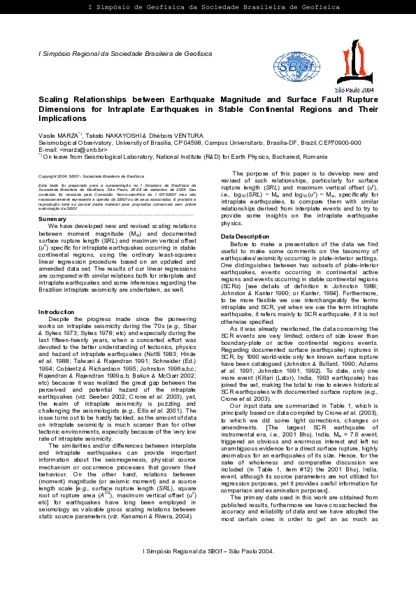 (PDF) Scaling Relationships between Earthquake Magnitude and Surface ...