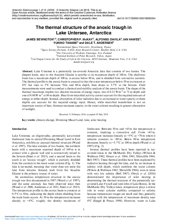 (PDF) The thermal structure of the anoxic trough in Lake Untersee ...