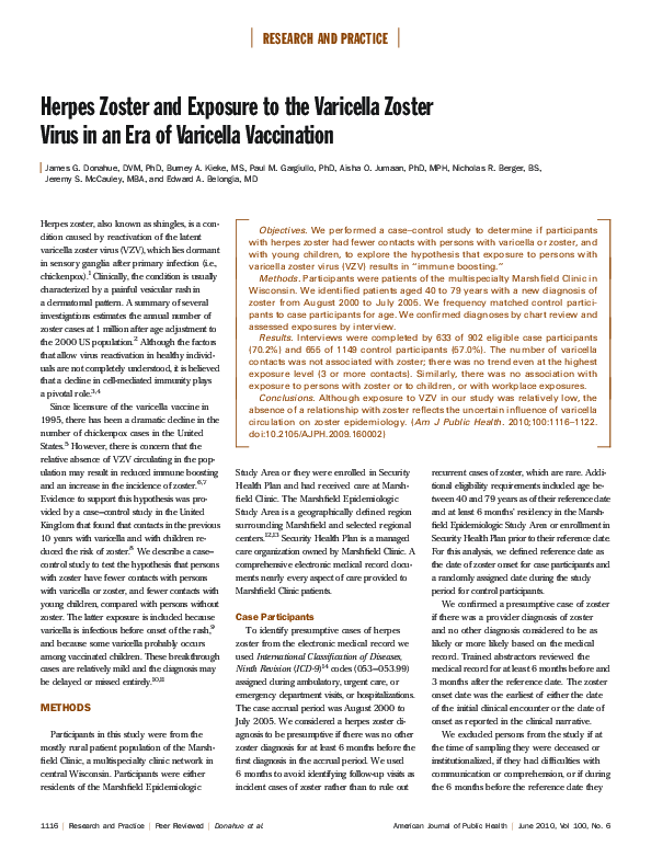 (PDF) Herpes Zoster and Exposure to the Varicella Zoster Virus in an ...