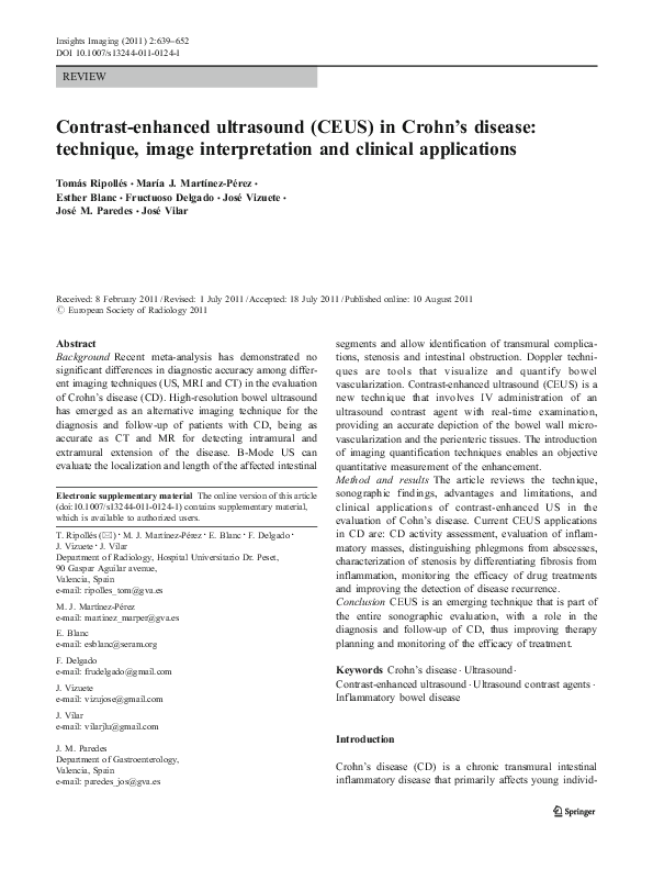 (PDF) Contrast-enhanced ultrasound (CEUS) in Crohn’s disease: technique ...