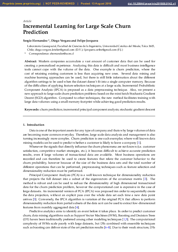 (PDF) Incremental Learning for Large Scale Churn Prediction