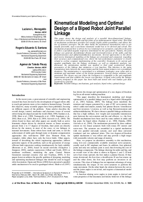 Pdf Kinematical Modeling And Optimal Design Of A Biped Robot Joint Parallel Linkage