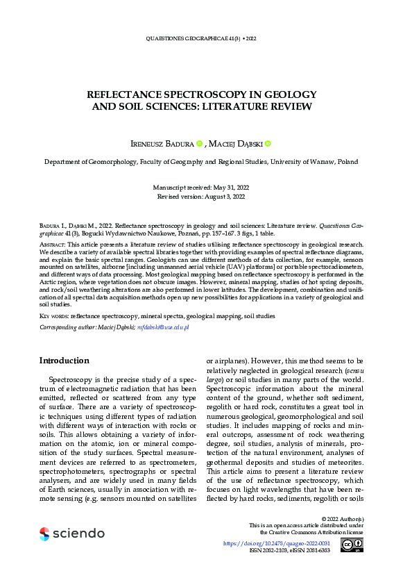 (PDF) Reflectance Spectroscopy in Geology and Soil Sciences: Literature ...