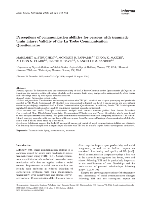 (PDF) Perceptions of communication abilities for persons with traumatic ...