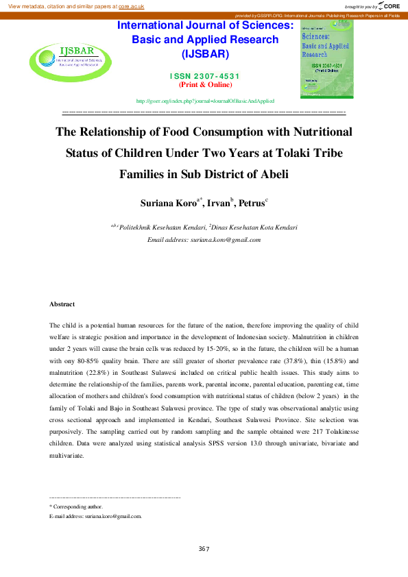 Pdf The Relationship Of Food Consumption With Nutritional Status Of