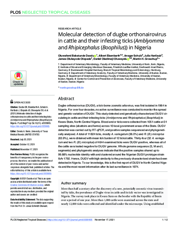 (PDF) Molecular detection of dugbe orthonairovirus in cattle and their ...
