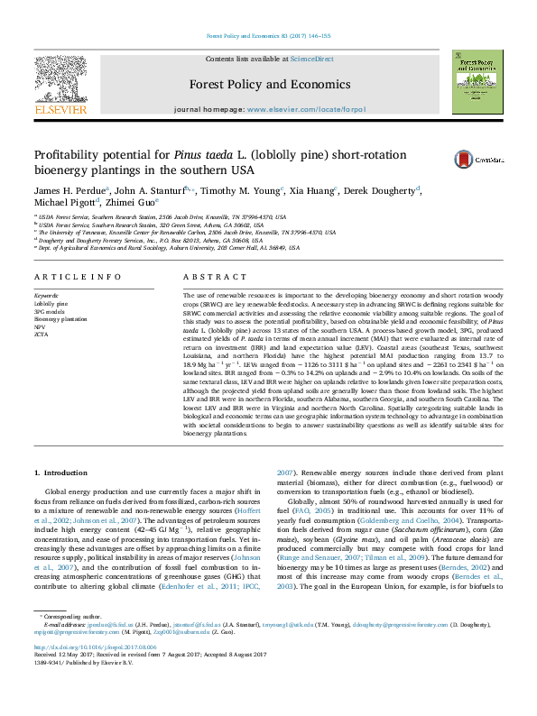 (PDF) Profitability potential for Pinus taeda L. (loblolly pine) short ...