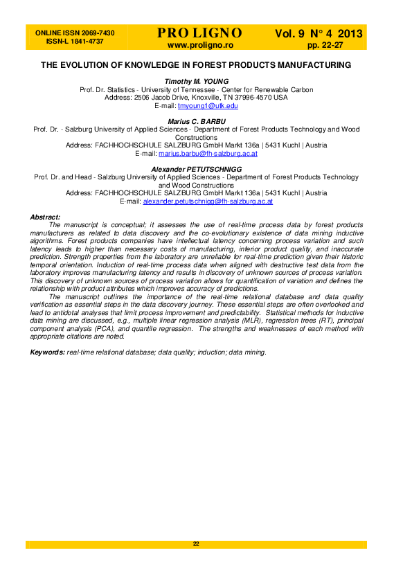 (PDF) The Evolution of Knowledge in Forest Products Manufacturing