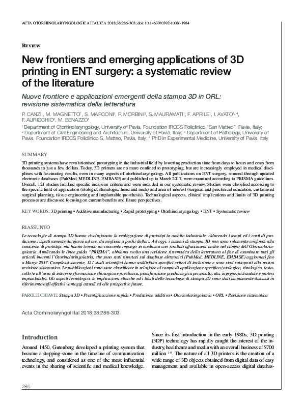 (PDF) New frontiers and emerging applications of 3D printing in ENT ...