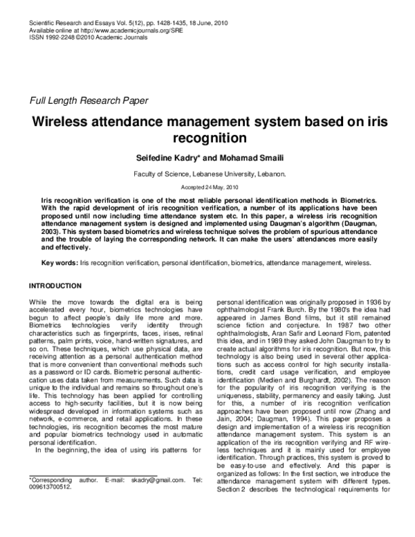 (PDF) Wireless attendance management system based on iris recognition