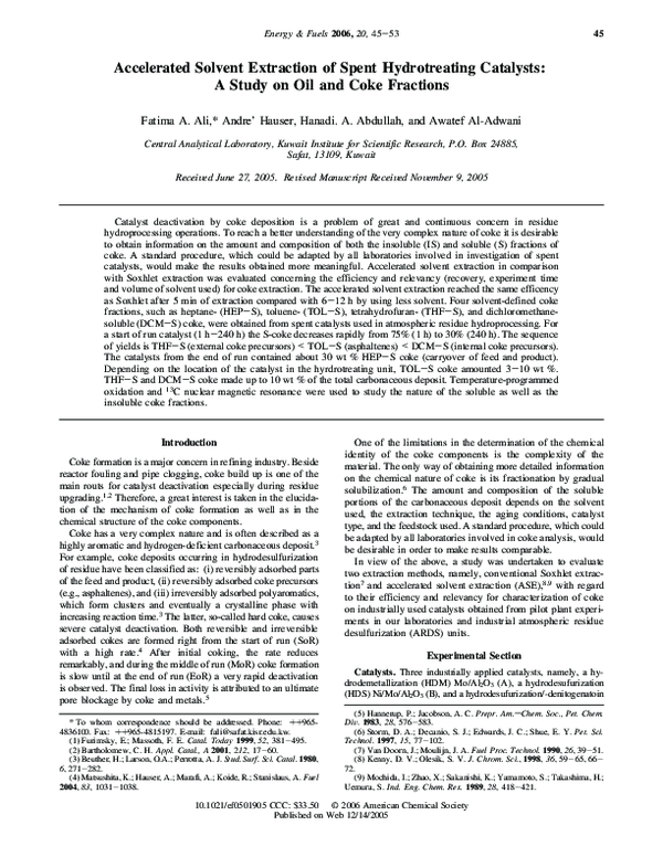 Pdf Efficient Coke Extraction From Spent Catalysts