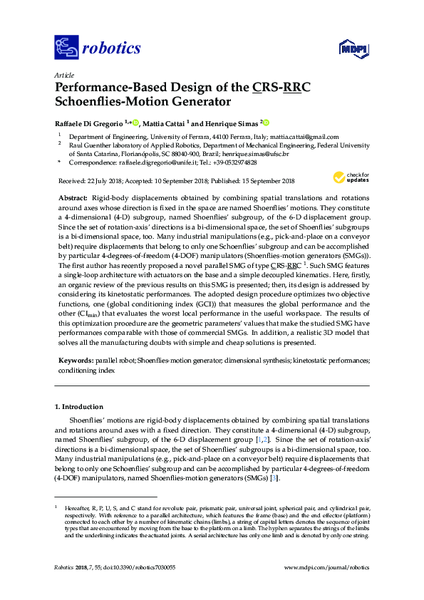 (PDF) Performance-Based Design of the CRS-RRC Schoenflies-Motion Generator