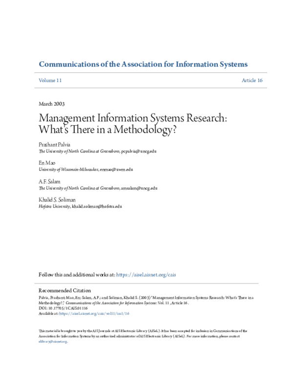 (PDF) Management Information Systems Research: What's There in a ...