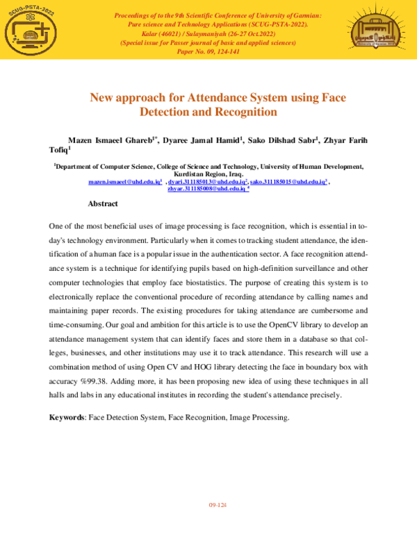 (PDF) Face Recognition Attendance System Using OpenCV