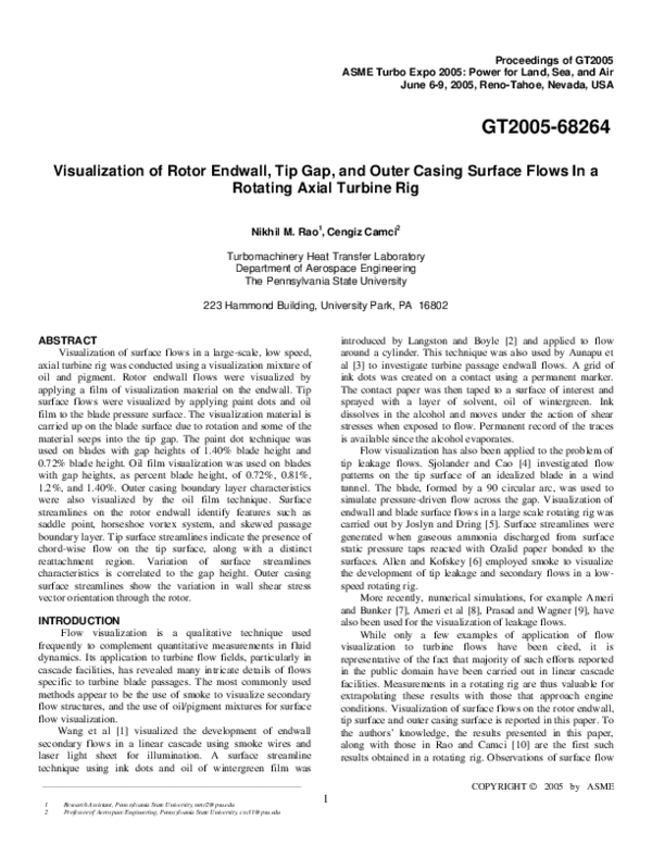 Pdf Visualization Of Rotor Endwall Tip Gap And Outer Casing Surface Flows In A Rotating