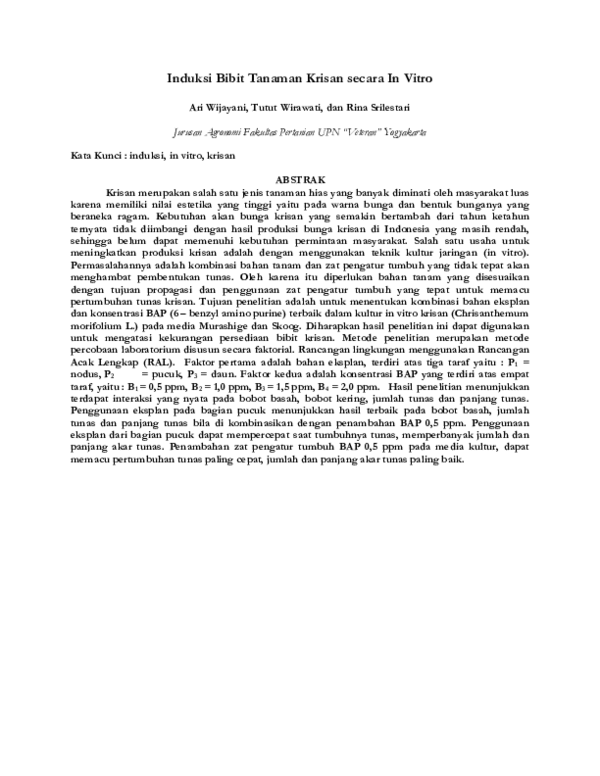 (PDF) Induksi Bibit Tanaman Krisan secara In Vitro