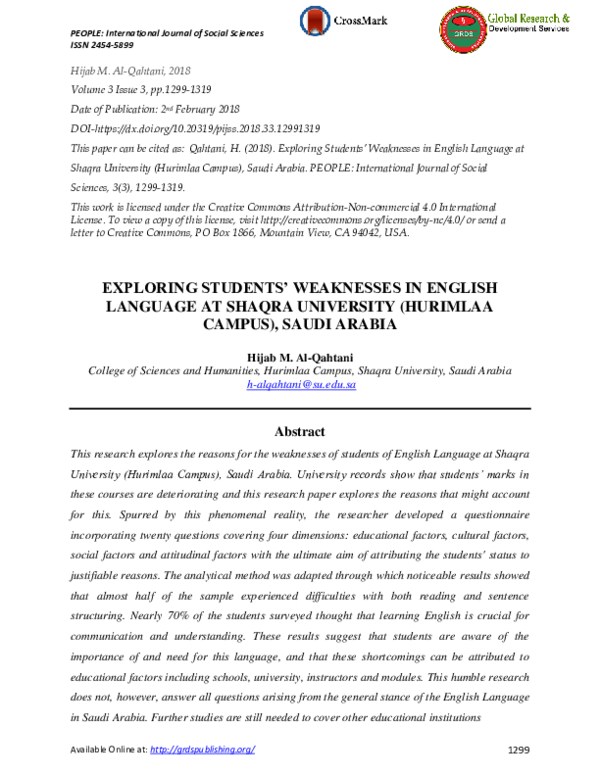 (PDF) Exploring Students’ Weaknesses in English Language at Shaqra ...
