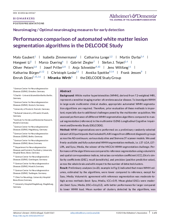 Pdf Performance Comparison Of Automated White Matter Lesion Segmentation Algorithms In The