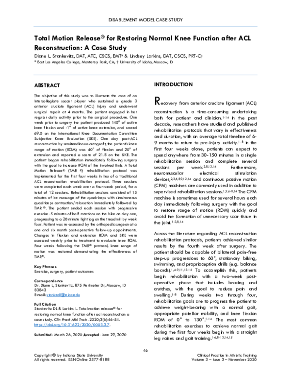 (PDF) Total Motion Release® for Restoring Normal Knee Function after ...