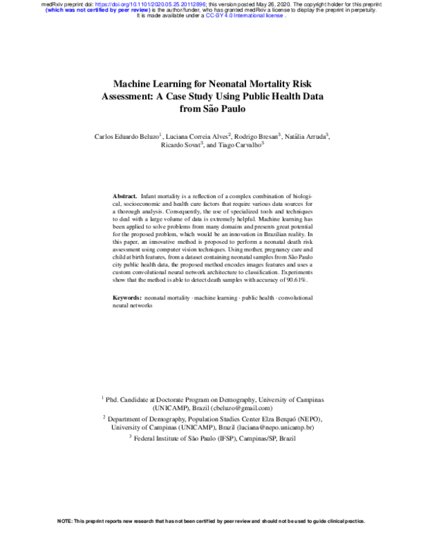 (PDF) Machine Learning for Neonatal Mortality Risk Assessment: A Case ...