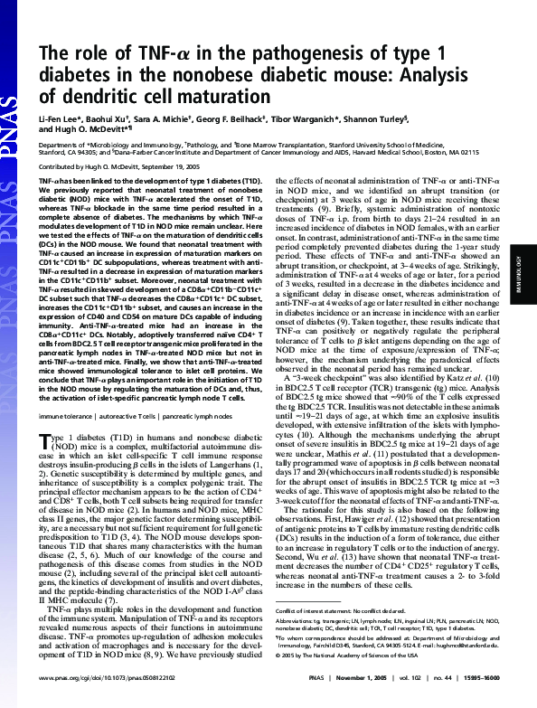 (PDF) The role of TNF-α in the pathogenesis of type 1 diabetes in the ...
