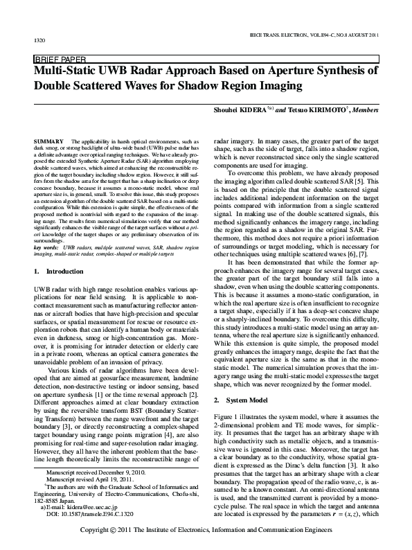 (PDF) Multi-Static UWB Radar Approach Based on Aperture Synthesis of Double Scattered Waves for ...